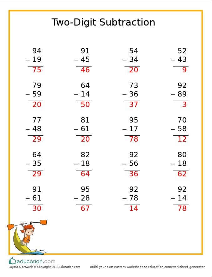 Free Subtraction Worksheet from Education.com – The Whatever Mom